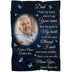 personalized dad remembrance blanket, custom photo sympathy throw for loss of father, in loving memory of dad bereavement condolence gift, memorial blankets and throws n2690 (fleece,60x80 inch)