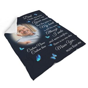 Personalized Dad Remembrance Blanket, Custom Photo Sympathy Throw for Loss of Father, in Loving Memory of Dad Bereavement Condolence Gift, Memorial Blankets and Throws N2690 (Fleece,60x80 inch)