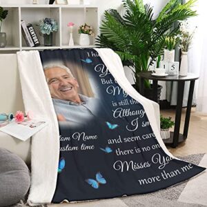 Personalized Dad Remembrance Blanket, Custom Photo Sympathy Throw for Loss of Father, in Loving Memory of Dad Bereavement Condolence Gift, Memorial Blankets and Throws N2690 (Fleece,60x80 inch)