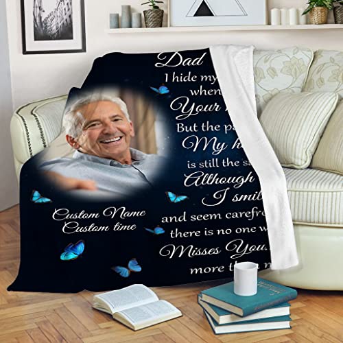 Personalized Dad Remembrance Blanket, Custom Photo Sympathy Throw for Loss of Father, in Loving Memory of Dad Bereavement Condolence Gift, Memorial Blankets and Throws N2690 (Fleece,60x80 inch)