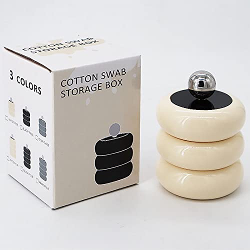 Cotton Swab Container Qtip Holder Makeup with Lid for Bathroom (Milky White 3 Layers)