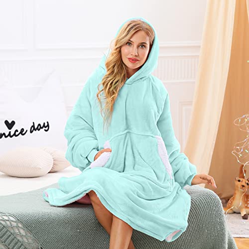 Uttermara Knit Weighted Blanket 10 Pounds 50x60 Inches, Weighted Blankets Knitted, Grey + Blanket Hoodie Women and Men with Giant Front Pocket Elastic Sleeve, Teal