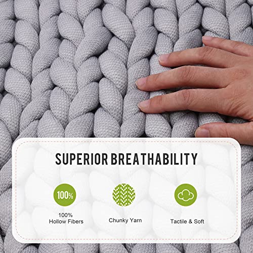 Uttermara Knit Weighted Blanket 10 Pounds 50x60 Inches, Weighted Blankets Knitted, Grey + Blanket Hoodie Women and Men with Giant Front Pocket Elastic Sleeve, Teal