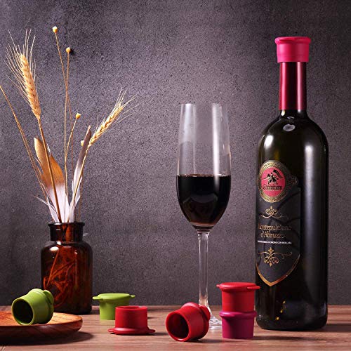 Wine Stoppers - Silicone Wine Bottle Caps - Reusable and Unbreakable Sealer Covers - Beverage Corks to Keep Wine Fresh for Days with Air-Tight Seal - Set of 5