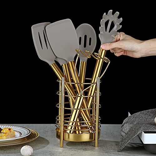 Gold Kitchen Utensils Set, Berglander 38 Pieces Non-stick Silicone Cooking Utensils Set, Kitchen Tools Set, Spoon Spatula Set With Sturdy Stainless Steel Utensil Holder, Dishwasher Safe