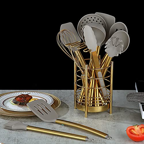 Gold Kitchen Utensils Set, Berglander 38 Pieces Non-stick Silicone Cooking Utensils Set, Kitchen Tools Set, Spoon Spatula Set With Sturdy Stainless Steel Utensil Holder, Dishwasher Safe