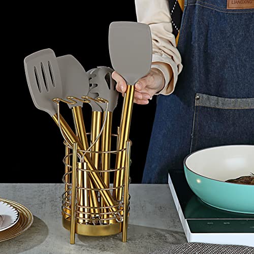 Gold Kitchen Utensils Set, Berglander 38 Pieces Non-stick Silicone Cooking Utensils Set, Kitchen Tools Set, Spoon Spatula Set With Sturdy Stainless Steel Utensil Holder, Dishwasher Safe