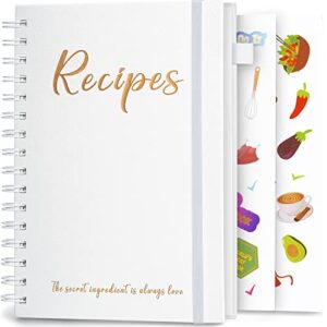 jubtic recipe book to write in your own recipes,sprial hardcover personal blank recipe book, make your own family cookbook with gold foil stickers, recipe notebook hold 120 recipes - pearl