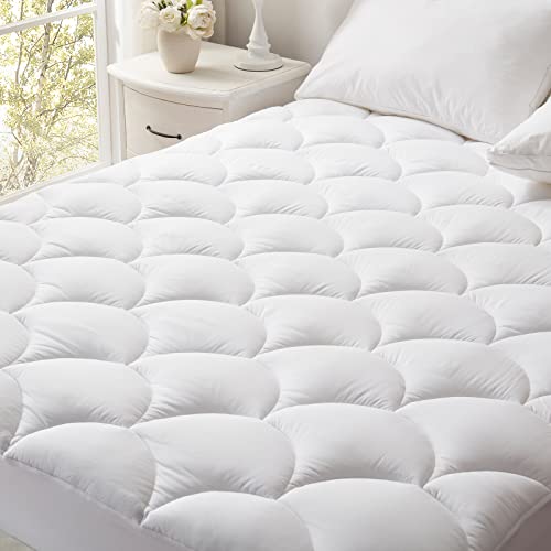 Full Size Mattress Pad,Soft Quilted Fitted Mattress Pad Cover, Plush Soft Pillowtop Mattress Topper with Elastic Overfilled Down Alternative Filling(8-21”Deep Pocket)