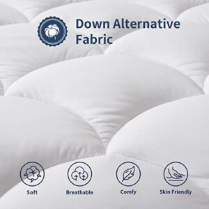 Full Size Mattress Pad,Soft Quilted Fitted Mattress Pad Cover, Plush Soft Pillowtop Mattress Topper with Elastic Overfilled Down Alternative Filling(8-21”Deep Pocket)