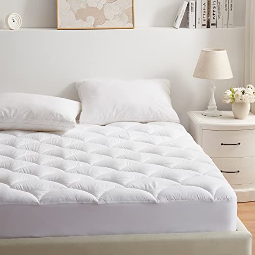 Full Size Mattress Pad,Soft Quilted Fitted Mattress Pad Cover, Plush Soft Pillowtop Mattress Topper with Elastic Overfilled Down Alternative Filling(8-21”Deep Pocket)