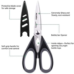 Kitchen Shears with Sheath, ARCHIKING 2pack Sharp Kitchen Scissors,Stainless Steel Scissors,Poultry Shears,Utility Scissors,Office Scissors,Dishwasher Safe for Chicken,fish,meat,BBQ (Black&Green)