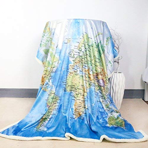 Sleepwish Map Fleece Blanket Vivid 3D Print Map of The World Sherpa Throw Blanket 60x80 Inches