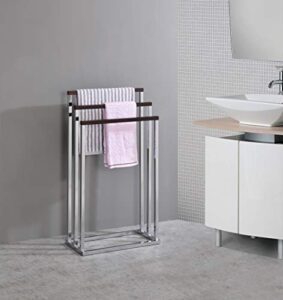 kings brand furniture - chrome metal/walnut wood freestanding towel rack stand