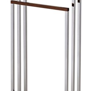 Kings Brand Furniture - Chrome Metal/Walnut Wood Freestanding Towel Rack Stand