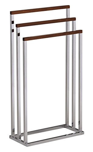 Kings Brand Furniture - Chrome Metal/Walnut Wood Freestanding Towel Rack Stand