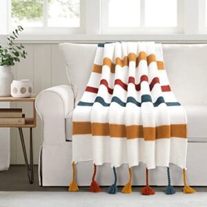 lush decor boho knitted braided tassel throw blanket, 60" x 50", teal & rust