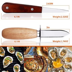 Amourate Oyster Shucking Knife Oyster Knife, Set of 3 Oyster Shucker with Premium Wood-handle and 1 Pairs Level 5 Protection Gloves, Knife and Glove Set for Seafood Lovers (3Knifes+1Glove)