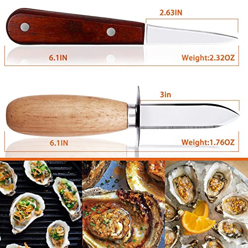 Amourate Oyster Shucking Knife Oyster Knife, Set of 3 Oyster Shucker with Premium Wood-handle and 1 Pairs Level 5 Protection Gloves, Knife and Glove Set for Seafood Lovers (3Knifes+1Glove)