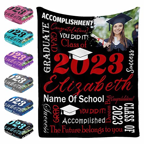 MyPupSocks Personalized Name Fleece Throw Blanket Graduate School College Name29 Senior Graduation Blankets for Daughter Sister Friends Black 40"x50"