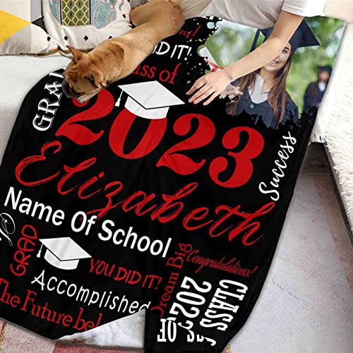 MyPupSocks Personalized Name Fleece Throw Blanket Graduate School College Name29 Senior Graduation Blankets for Daughter Sister Friends Black 40"x50"