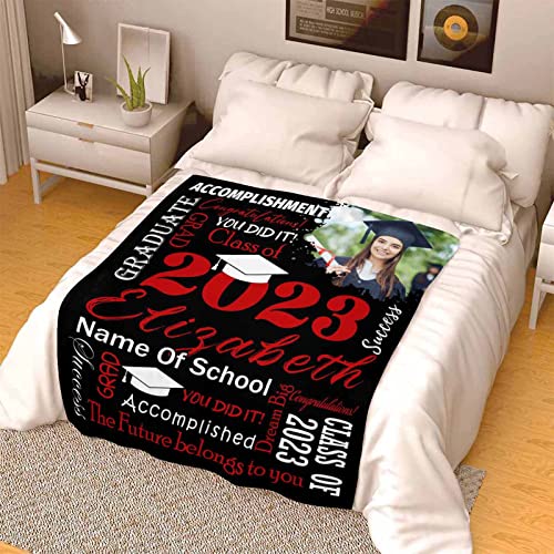 MyPupSocks Personalized Name Fleece Throw Blanket Graduate School College Name29 Senior Graduation Blankets for Daughter Sister Friends Black 40"x50"