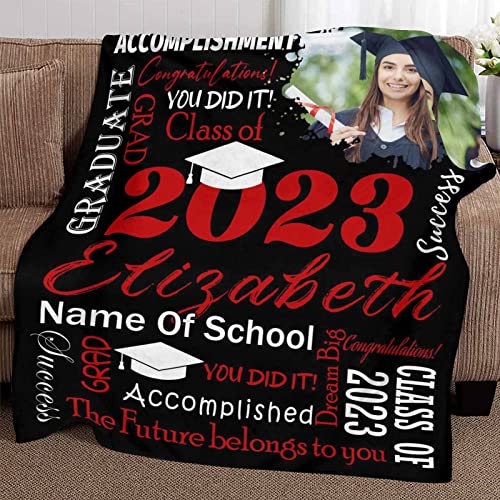 MyPupSocks Personalized Name Fleece Throw Blanket Graduate School College Name29 Senior Graduation Blankets for Daughter Sister Friends Black 40"x50"