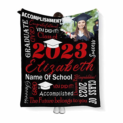 MyPupSocks Personalized Name Fleece Throw Blanket Graduate School College Name29 Senior Graduation Blankets for Daughter Sister Friends Black 40"x50"