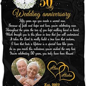 Personalized Golden Wedding Throw Blanket Custom Photo 50th Wedding Anniversary Blanket for Wife Husband Happy 50th Anniversary Wedding Gifts for Parents