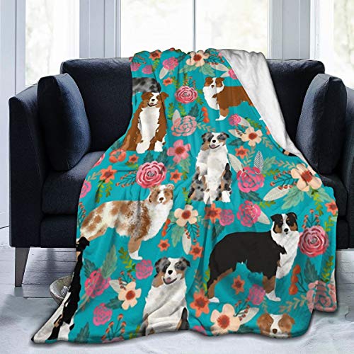 Australian Shepherd Dogs Flowers Fleece Blanket Throw Lightweight Blanket Super Soft Cozy Bed Warm Blanket for Living Room/Bedroom All Season (50" × 40", Australian Shepherd Dogs Flowers)