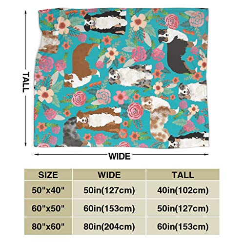 Australian Shepherd Dogs Flowers Fleece Blanket Throw Lightweight Blanket Super Soft Cozy Bed Warm Blanket for Living Room/Bedroom All Season (50" × 40", Australian Shepherd Dogs Flowers)