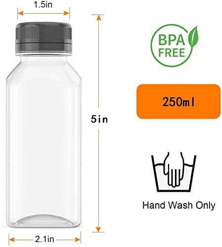 MFDSJ 10 Pcs 8 OZ Plastic Fillable Juice Bottles, Clear Bulk Beverage Containers, for milkshakes, Juice, Milk and Homemade Beverages