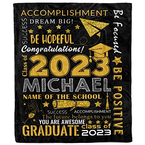 AOUER Personalized Graduation Blanket Gifts 2023,Custom Name Graduation Blanket College Gift,Graduation Party Supplies for Him&Her Graduation Blanket Decorations,High School Class of 2023 Gift-30x40In