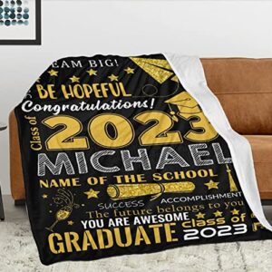 AOUER Personalized Graduation Blanket Gifts 2023,Custom Name Graduation Blanket College Gift,Graduation Party Supplies for Him&Her Graduation Blanket Decorations,High School Class of 2023 Gift-30x40In