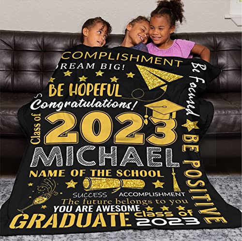 AOUER Personalized Graduation Blanket Gifts 2023,Custom Name Graduation Blanket College Gift,Graduation Party Supplies for Him&Her Graduation Blanket Decorations,High School Class of 2023 Gift-30x40In