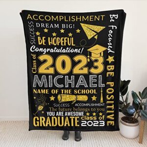 AOUER Personalized Graduation Blanket Gifts 2023,Custom Name Graduation Blanket College Gift,Graduation Party Supplies for Him&Her Graduation Blanket Decorations,High School Class of 2023 Gift-30x40In