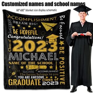 AOUER Personalized Graduation Blanket Gifts 2023,Custom Name Graduation Blanket College Gift,Graduation Party Supplies for Him&Her Graduation Blanket Decorations,High School Class of 2023 Gift-30x40In