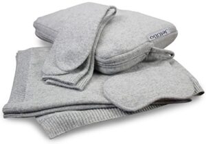 jet&bo 100% pure cashmere travel set: blanket, eye mask, socks, carry/pillow case gray