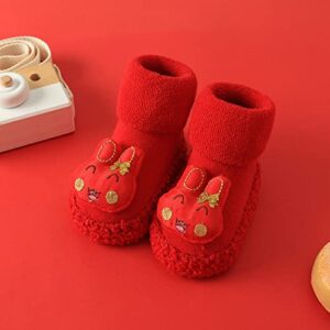 Lykmera Cute Children Toddler Socks Shoes Girls Boys Flat Bottom Non Slip Lightweight Warm Comfortable Cartoon Boots Shoes (RD2, 0-6 Months)