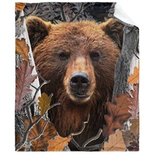 camo bear throw blanket super soft lightweight warm fuzzy plush fleece blankets for couch sofa bed bear blanket for adults gift for men boys home hunting decor 40"x30" for pets