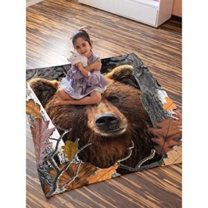 Camo Bear Throw Blanket Super Soft Lightweight Warm Fuzzy Plush Fleece Blankets for Couch Sofa Bed Bear Blanket for Adults Gift for Men Boys Home Hunting Decor 40"x30" for Pets