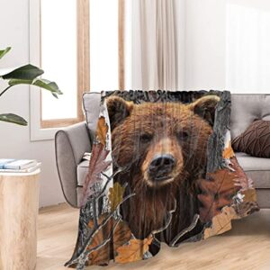 Camo Bear Throw Blanket Super Soft Lightweight Warm Fuzzy Plush Fleece Blankets for Couch Sofa Bed Bear Blanket for Adults Gift for Men Boys Home Hunting Decor 40"x30" for Pets