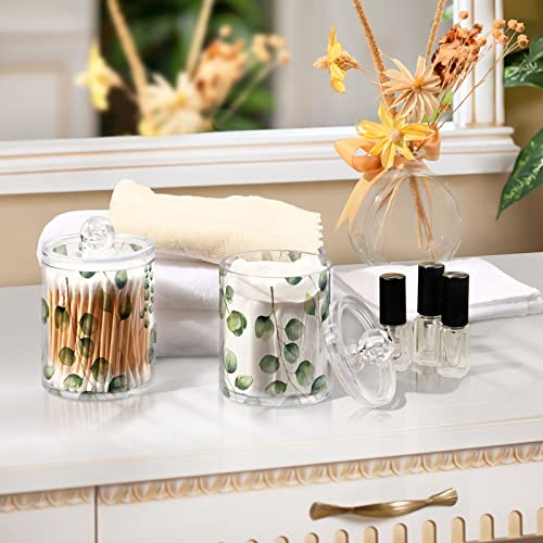 ALAZA Bathroom Canister Set of 2, Tropical Flowers Green Eucalyptus Leaves Plastic Jars Holder Dispense Qtip Holder Storage Jars with Lids,Home Decor