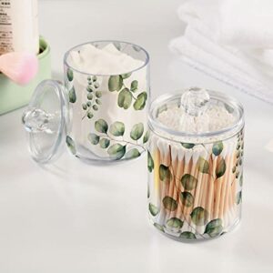 ALAZA Bathroom Canister Set of 2, Tropical Flowers Green Eucalyptus Leaves Plastic Jars Holder Dispense Qtip Holder Storage Jars with Lids,Home Decor