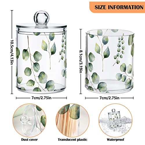 ALAZA Bathroom Canister Set of 2, Tropical Flowers Green Eucalyptus Leaves Plastic Jars Holder Dispense Qtip Holder Storage Jars with Lids,Home Decor