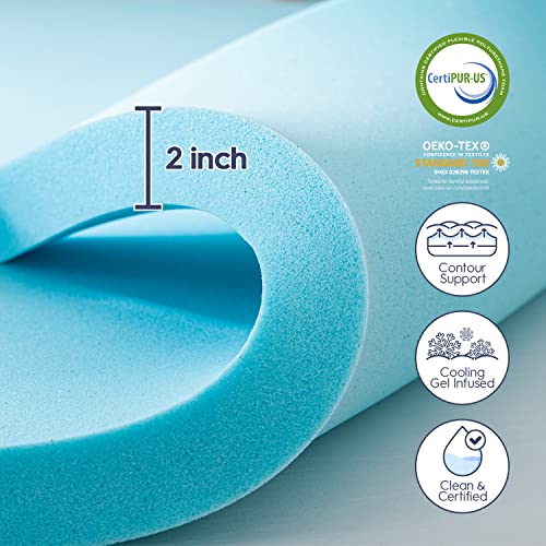 ELEMUSE Dual Layer 4 Inch Memory Foam Mattress Topper Queen Size, 2 Inch Cooling Gel Memory Foam Plus 2 Inch Bamboo Pillow Top Cover, Comfort Support Back Pain Relief