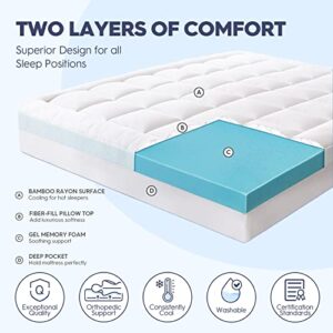 ELEMUSE Dual Layer 4 Inch Memory Foam Mattress Topper Queen Size, 2 Inch Cooling Gel Memory Foam Plus 2 Inch Bamboo Pillow Top Cover, Comfort Support Back Pain Relief