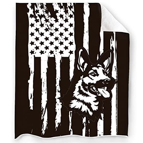 USA Flag Themed German Shepherd Dog Throw Blanket Soft Fuzzy Plush Blanket Lightweight Flannel Blankets for Couch Bed Living Room Adults Kids Teens Gifts All Seasons 50"X40"