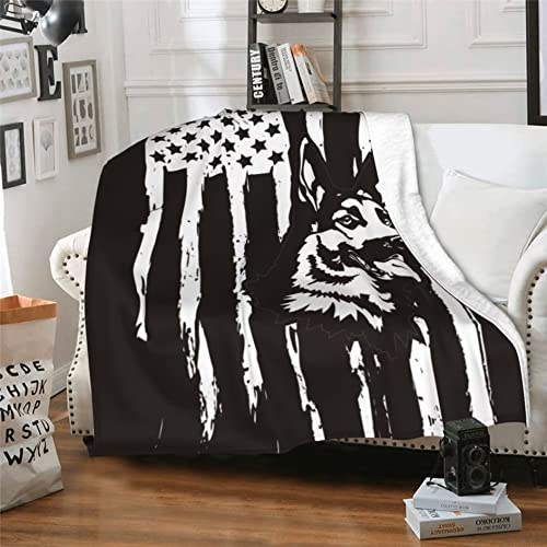 USA Flag Themed German Shepherd Dog Throw Blanket Soft Fuzzy Plush Blanket Lightweight Flannel Blankets for Couch Bed Living Room Adults Kids Teens Gifts All Seasons 50"X40"