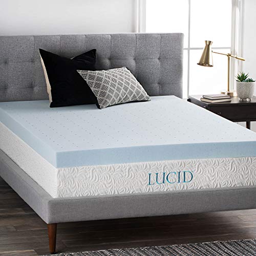 LUCID 4 Inch Gel Memory Foam Mattress Topper-Ventilated Design-Ultra Plush-Queen, Blue